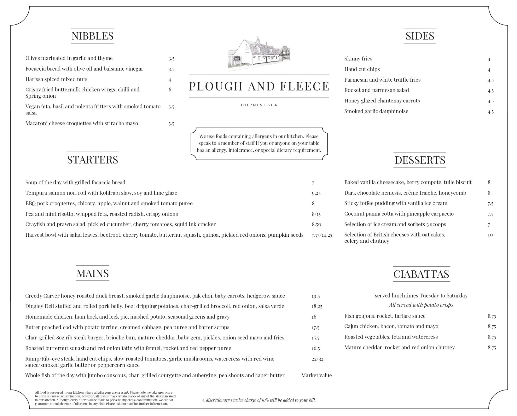 MENU – Plough and Fleece Pub